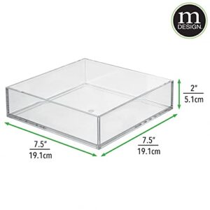 mDesign Plastic Bathroom Bin Tray - Square Storage Organizer for Vanity, Drawer, Dresser, Table - Perfect Countertop Tray for Organizing Makeup, Hand Soap, and More - Prism Collection - 6 Pack - Clear