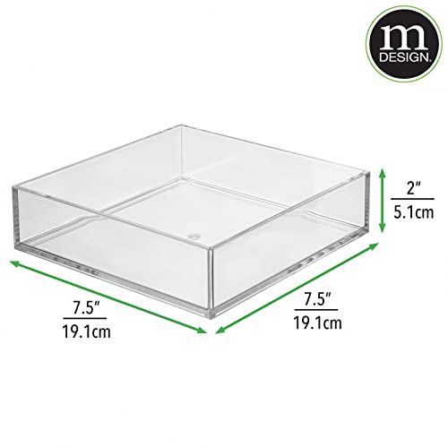 mDesign Plastic Bathroom Bin Tray - Square Storage Organizer for Vanity, Drawer, Dresser, Table - Perfect Countertop Tray for Organizing Makeup, Hand Soap, and More - Prism Collection - 6 Pack - Clear