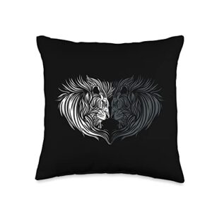 lion heart ying-yang gift inspiration store motif lion heart ying-yang throw pillow, 16x16, multicolor