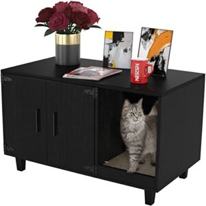 gdlf modern wood pet crate cat washroom hidden litter box enclosure furniture house as table nightstand with scratch pad,stackable (black)