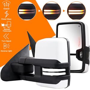 siziom switchback towing mirrors, for 2014-2018 chevy silverado mirror, gmc sierra power heated turn signal backup light manual telescoping mirrors pair set paint white