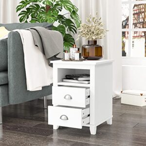 RAAMZO 2-Drawer White Finish Nightstand Side End Table Bedroom with Open Shelf 22" H