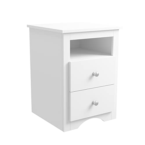 RAAMZO 2 Drawer Nightstand Side End Table Bedroom with Open Shelf 22" H in White Finish