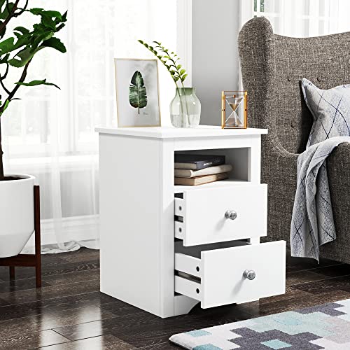 RAAMZO 2 Drawer Nightstand Side End Table Bedroom with Open Shelf 22" H in White Finish