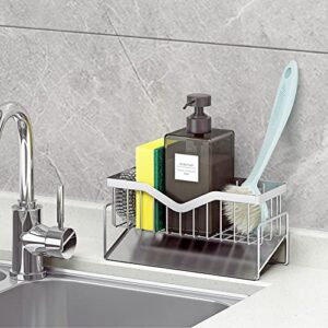 Kitchen Sink Caddy Sponge Holder , 304 Stainless Steel Kitchen Soap Dispenser Caddy Organizer - Quick Draining, Stainless Steel Tray - Holds Sponge, Dish Soap Dispenser, Cleaning Towel, Scrubber