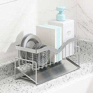 kitchen sink caddy sponge holder , 304 stainless steel kitchen soap dispenser caddy organizer - quick draining, stainless steel tray - holds sponge, dish soap dispenser, cleaning towel, scrubber