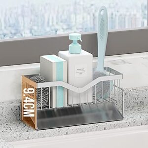 Kitchen Sink Caddy Sponge Holder , 304 Stainless Steel Kitchen Soap Dispenser Caddy Organizer - Quick Draining, Stainless Steel Tray - Holds Sponge, Dish Soap Dispenser, Cleaning Towel, Scrubber