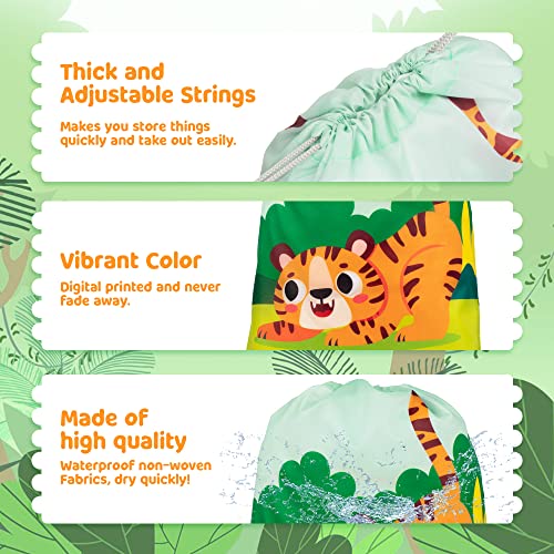 Mocoosy 12 Pack Animal Party Favor Drawstring Bags for Kids Birthday Supplies, Animal Backpack String Bags for Boys Girls, Jungle Gift Goodie Treat Bags for Party Baby Shower School Travel Storage Bag