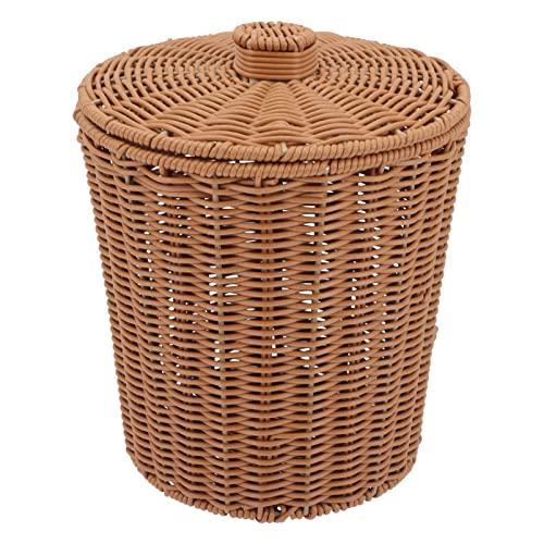 DOITOOL Wicker Storage Basket with Lid Round Rattan Storage Basket for Storage, Wicker Waste Basket for Bedroom, Bathroom, Offices Or Home ( 24x24cm ）