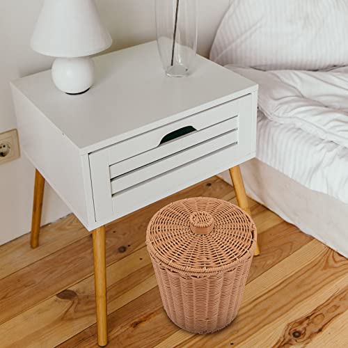 DOITOOL Wicker Storage Basket with Lid Round Rattan Storage Basket for Storage, Wicker Waste Basket for Bedroom, Bathroom, Offices Or Home ( 24x24cm ）