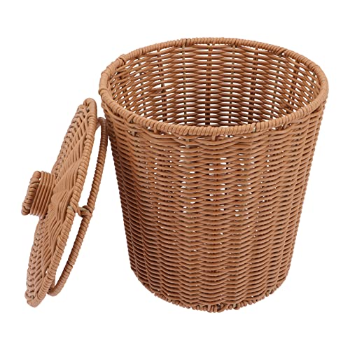 DOITOOL Wicker Storage Basket with Lid Round Rattan Storage Basket for Storage, Wicker Waste Basket for Bedroom, Bathroom, Offices Or Home ( 24x24cm ）