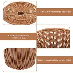 DOITOOL Wicker Storage Basket with Lid Round Rattan Storage Basket for Storage, Wicker Waste Basket for Bedroom, Bathroom, Offices Or Home ( 24x24cm ）