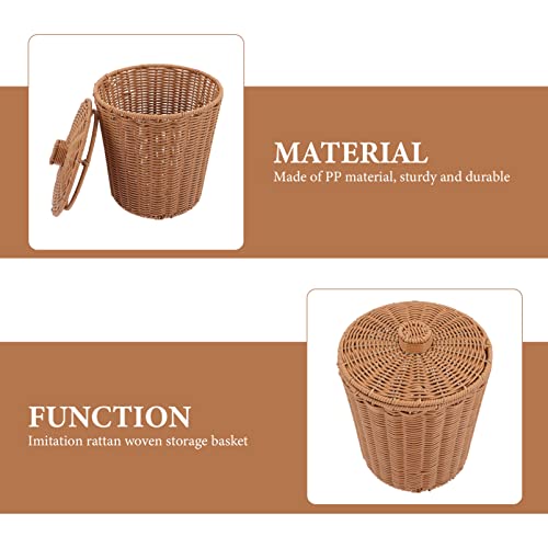 DOITOOL Wicker Storage Basket with Lid Round Rattan Storage Basket for Storage, Wicker Waste Basket for Bedroom, Bathroom, Offices Or Home ( 24x24cm ）