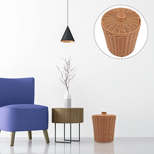 DOITOOL Wicker Storage Basket with Lid Round Rattan Storage Basket for Storage, Wicker Waste Basket for Bedroom, Bathroom, Offices Or Home ( 24x24cm ）