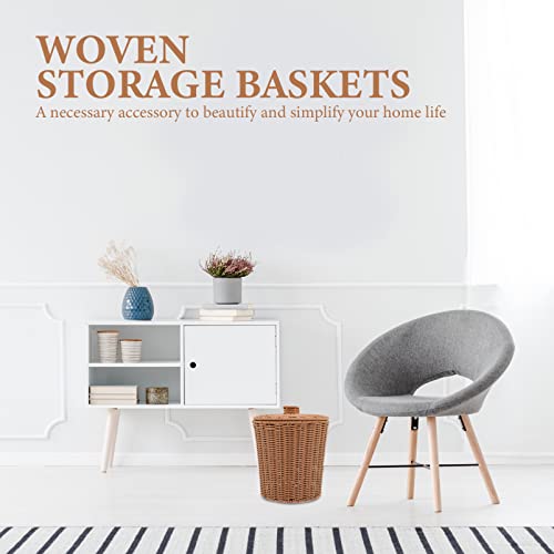 DOITOOL Wicker Storage Basket with Lid Round Rattan Storage Basket for Storage, Wicker Waste Basket for Bedroom, Bathroom, Offices Or Home ( 24x24cm ）