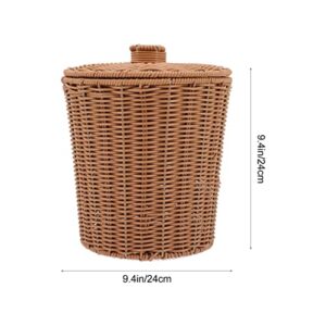 DOITOOL Wicker Storage Basket with Lid Round Rattan Storage Basket for Storage, Wicker Waste Basket for Bedroom, Bathroom, Offices Or Home ( 24x24cm ）