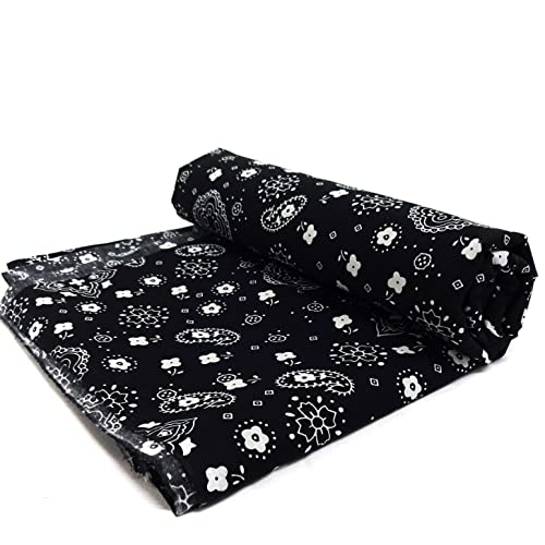 Shason Textile 45" (3 Yards Cut) Poly Cotton Bandana Print Precut Fabric, Black