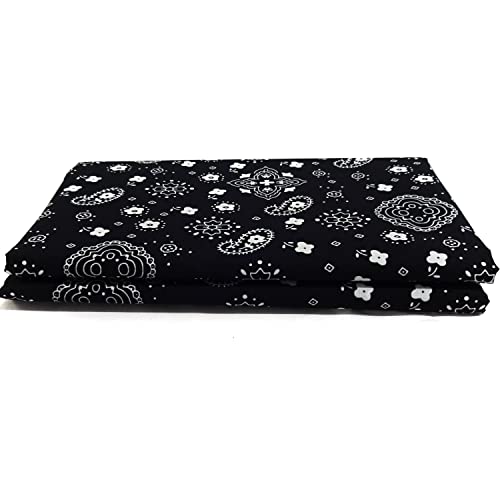 Shason Textile 45" (3 Yards Cut) Poly Cotton Bandana Print Precut Fabric, Black