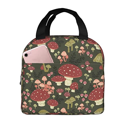 Mushroom Lunch Bag For Work Insulated Reusable Lunch Box Container Portable Cooler Bag Reusable Tote Bag For Women Men