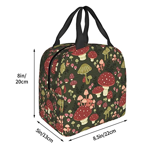 Mushroom Lunch Bag For Work Insulated Reusable Lunch Box Container Portable Cooler Bag Reusable Tote Bag For Women Men