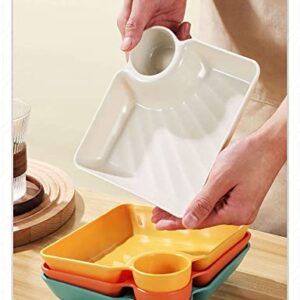 Haifle Chip And Dip Set, 7.2inch Square Japanese Sushi Plates Reusable BPA-Free Plastic Divided Serving Dish Trays For Dessert, Salad, Sushi, Fruits, Veggie, Snacks-4-Set