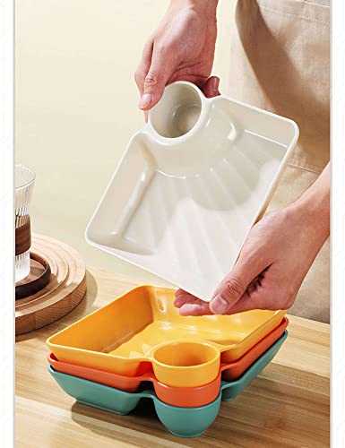 Haifle Chip And Dip Set, 7.2inch Square Japanese Sushi Plates Reusable BPA-Free Plastic Divided Serving Dish Trays For Dessert, Salad, Sushi, Fruits, Veggie, Snacks-4-Set