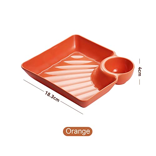 Haifle Chip And Dip Set, 7.2inch Square Japanese Sushi Plates Reusable BPA-Free Plastic Divided Serving Dish Trays For Dessert, Salad, Sushi, Fruits, Veggie, Snacks-4-Set