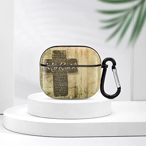 YouTary Compatible with Airpods 3 Case Cover 2021 with Keychain Christian Religious Bible Verse The Lord Is My Rock Pattern, Apple AirPod Headphone Cover Unisex Shockproof Protective Wireless Charging