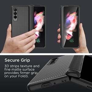 MAKAVO for Samsung Galaxy Z Fold 3 5G Case with Hinge Protection, Built-in Tempered Glass Screen Protector, Slim Fit 3D Non-Slip Texture 360 Degree Shockproof Phone Cover (Black)