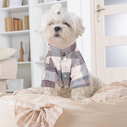 Dog Shirt, Plaid Dog Clothes Boy Girl Outfit with Bow Tie, Casual Cozy Cat Shirt Clothes Tee, Breathable Pet Apparel Polo Puppy T-Shirt, Spring Fashion Coat for Small Medium Dogs, M