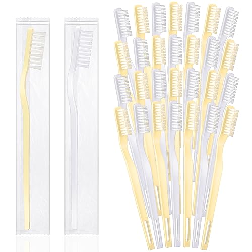 Gandeer 200 Pcs Disposable Toothbrushes Individually Wrapped Single Use Toothbrush Travel Toothbrushes Bulk Soft Bristle Adult Toothbrush Manual Tooth Brush for Women Men Hotels, 2 Colors