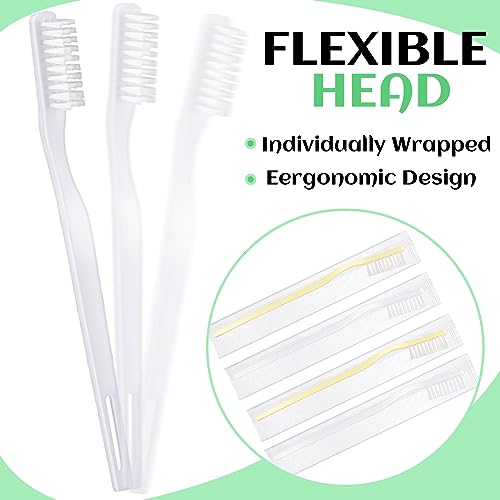 Gandeer 200 Pcs Disposable Toothbrushes Individually Wrapped Single Use Toothbrush Travel Toothbrushes Bulk Soft Bristle Adult Toothbrush Manual Tooth Brush for Women Men Hotels, 2 Colors