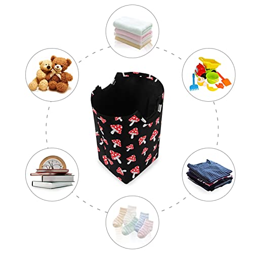 susiyo Large Laundry Basket Forest Mushrooms on Black, 22.7inch Laundry Bag Hamper Collapsible Storage Bin with Handles