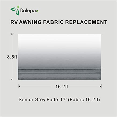 Dulepax RV Awning Fabric Replacement(16'2" Fabric) Heavy Duty 16 oz Vinyl Fabric -Camper Awning Replacement Universal Replacement RV Awnings for All Awning Brands-Senior Fade Grey