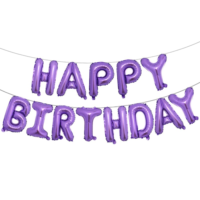 16 inch Happy Birthday White Orange Green Blue Purple Decoration Balloons baby shower Letter Foil Ballons Birthday Party Decorations (Foil Purple)