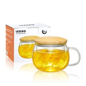 glass tea infuser cup gift set, glass teacups with removable strainer and bamboo lid for steeping blooming tea, loose leaf tea, lead-free, microwave & dishwasher safe,13oz/380ml