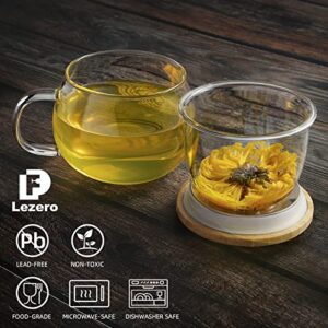 Glass Tea Infuser Cup Gift Set, Glass Teacups with Removable Strainer and Bamboo Lid for Steeping Blooming Tea, Loose Leaf Tea, Lead-free, Microwave & Dishwasher Safe,13oz/380ml