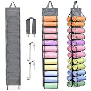 kisyongus shirt organizer leggings storage bag with 24 compartments, tshirts storage organizer over the door, space saver hanging organizer storage for t-shirts (gray - 1 pcs)