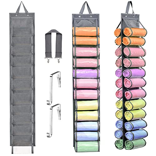 KISYONGUS Shirt Organizer Leggings Storage Bag with 24 Compartments, Tshirts Storage Organizer Over The Door, Space Saver Hanging Organizer Storage for T-Shirts (Gray - 1 pcs)