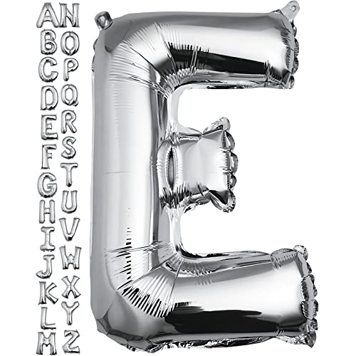 40 inch Silver Letter E Balloon, Big Size Alphabet Foil Mylar Helium Balloons for Birthday Party Celebration Wedding Anniversary Baby Shower Decorations Supplies Alphabet E