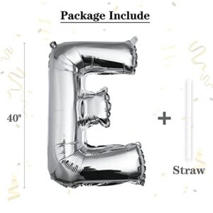 40 inch Silver Letter E Balloon, Big Size Alphabet Foil Mylar Helium Balloons for Birthday Party Celebration Wedding Anniversary Baby Shower Decorations Supplies Alphabet E