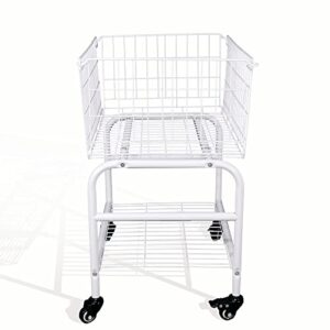 laundry cart with basket for storage,laundry basket with wheels, metal basket,metal rack,white color (white)