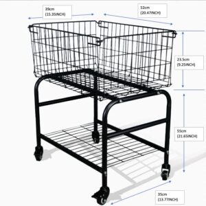 laundry cart with basket for storage,laundry basket with wheels, metal basket,metal rack,white color (white)