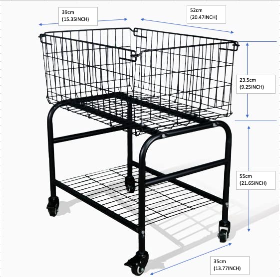 laundry cart with basket for storage,laundry basket with wheels, metal basket,metal rack,white color (white)