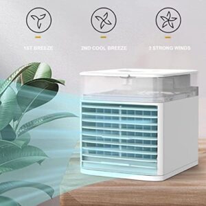 Hua Sheng Portable air conditioner, personal air cooler, 3-speed 7-color night light, mini air conditioner, table fan in room and office, air humidifier, air cooler with USB cable