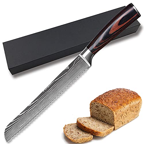 OWUYUXI Bread Knife, Professional Bread Knife 8 Inch, Serrated Knife Made of Japanese Aus-10v Super Stainless Steel, Ultra Sharp Cake Knife with Gift Box, Slicing Knife.