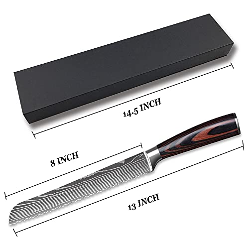 OWUYUXI Bread Knife, Professional Bread Knife 8 Inch, Serrated Knife Made of Japanese Aus-10v Super Stainless Steel, Ultra Sharp Cake Knife with Gift Box, Slicing Knife.