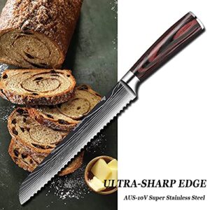 OWUYUXI Bread Knife, Professional Bread Knife 8 Inch, Serrated Knife Made of Japanese Aus-10v Super Stainless Steel, Ultra Sharp Cake Knife with Gift Box, Slicing Knife.