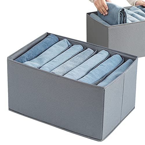 Msthreeup Wardrobe Clothes Organizer for Folded Clothes -7 Grids Drawer Dividers Organizers for Jeans Pants Shirts Leggings T-shirt (L-GRAY-1PCS)