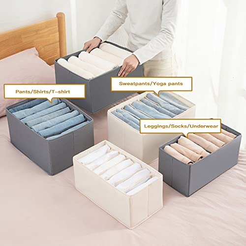 Msthreeup Wardrobe Clothes Organizer for Folded Clothes -7 Grids Drawer Dividers Organizers for Jeans Pants Shirts Leggings T-shirt (L-GRAY-1PCS)